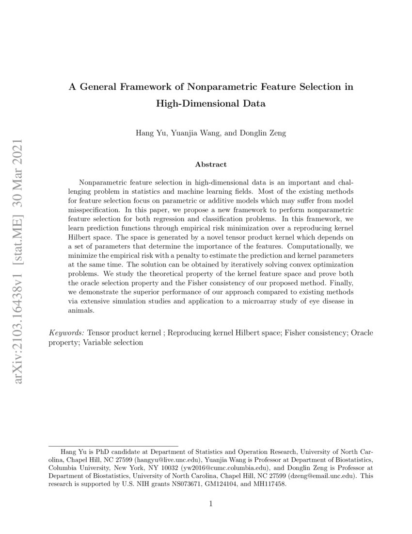 A General Framework Of Nonparametric Feature Selection In High Dimensional Data Deepai