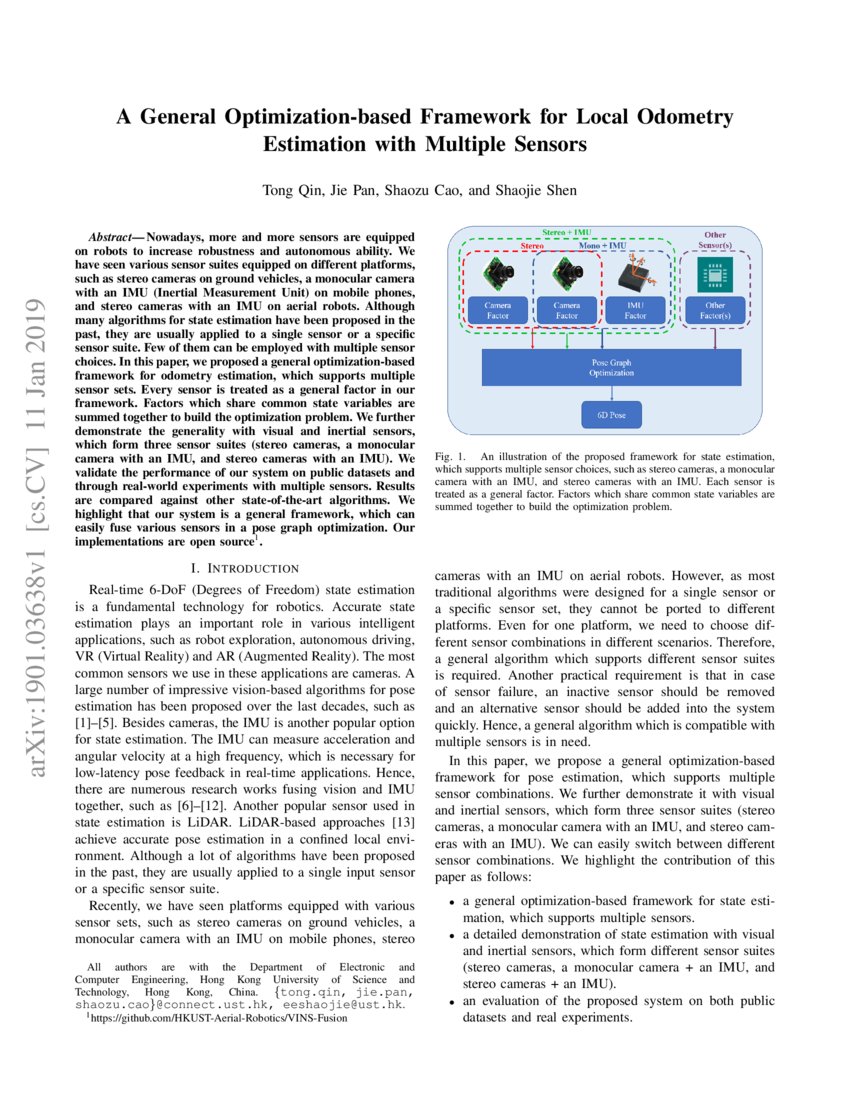 A General Optimization Based Framework For Local Odometry Estimation With Multiple Sensors Deepai