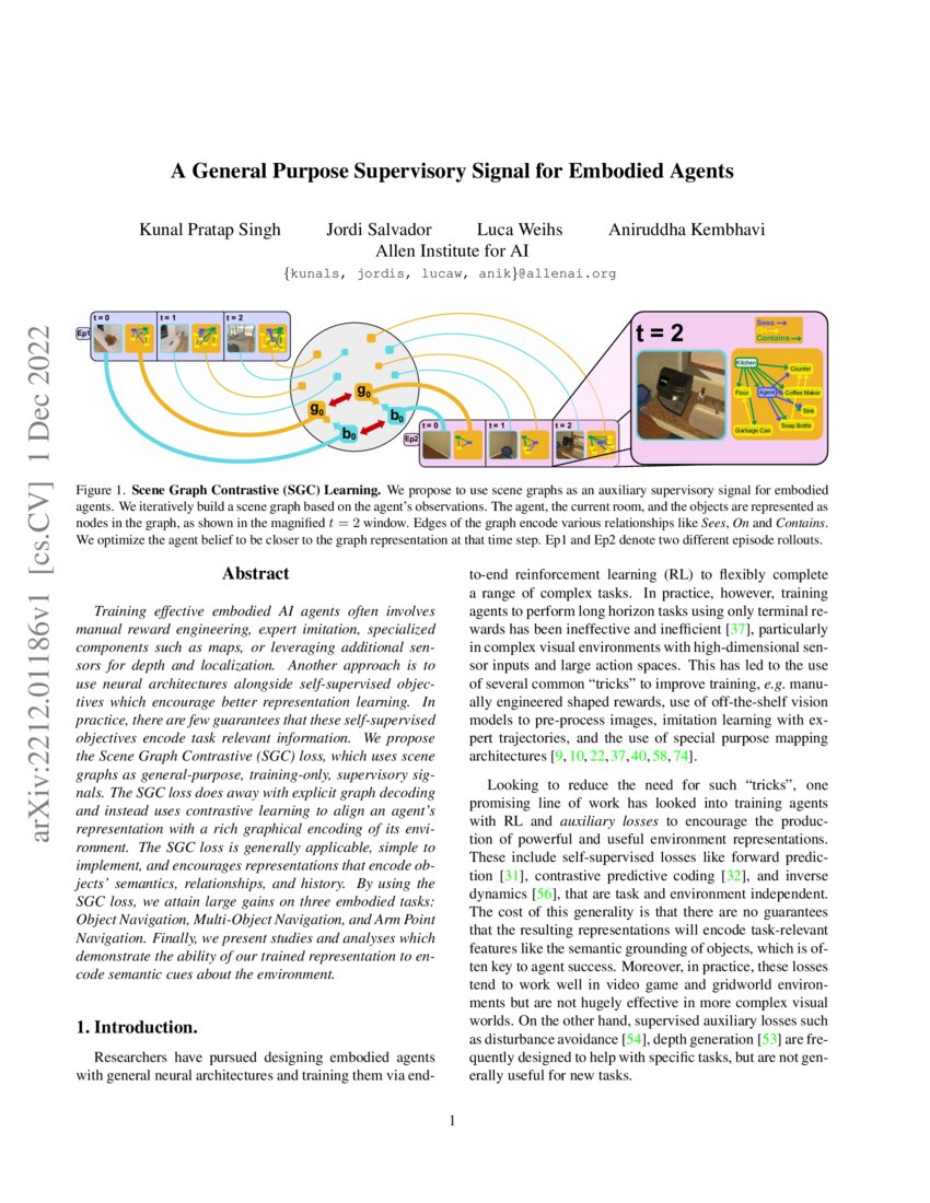 A General Purpose Supervisory Signal for Embodied Agents | DeepAI
