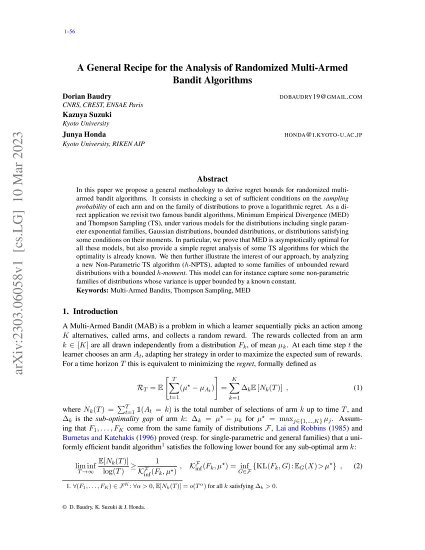 A General Recipe For The Analysis Of Randomized Multi Armed Bandit Algorithms Deepai