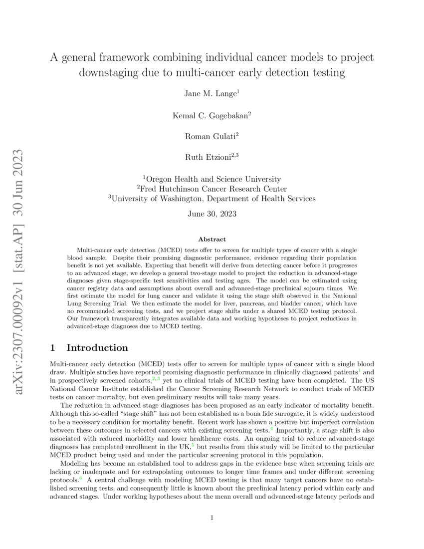 A general two-stage progressive model of cancer natural history to ...