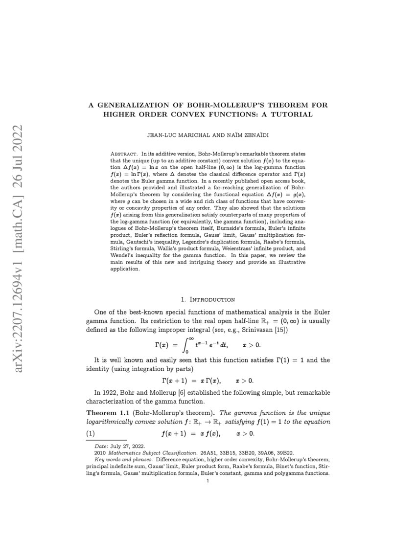 A Generalization Of Bohr Mollerups Theorem For Higher Order Convex Functions A Tutorial Deepai