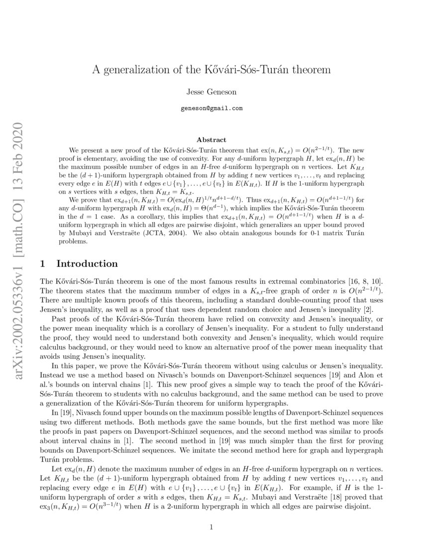 A generalization of the Kővári-Sós-Turán theorem | DeepAI