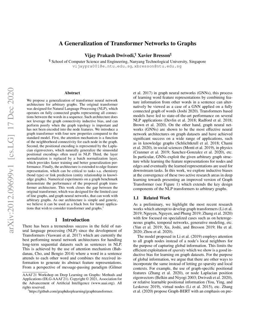 A Generalization Of Transformer Networks To Graphs Deepai
