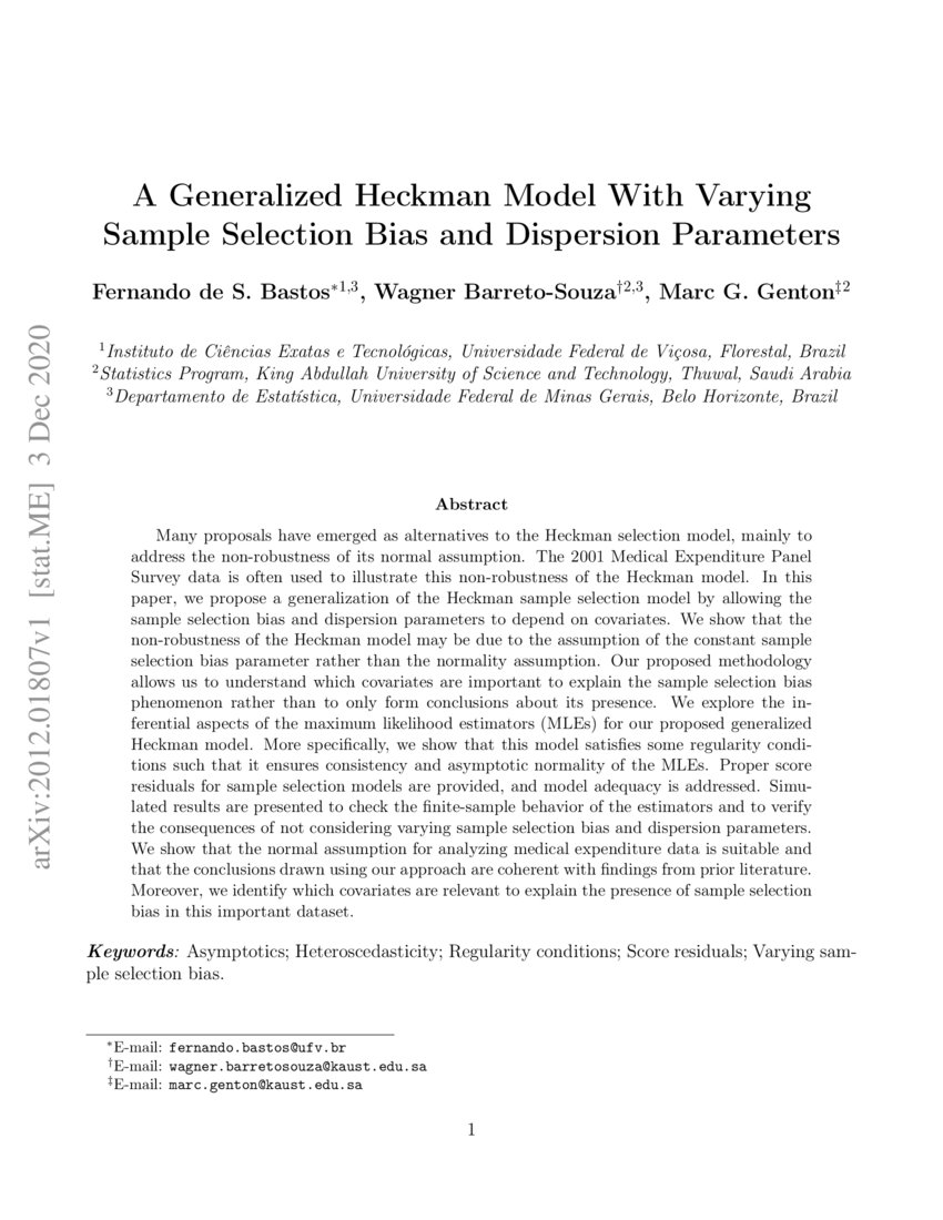 A Generalized Heckman Model With Varying Sample Selection Bias and Dispersion Parameters | DeepAI