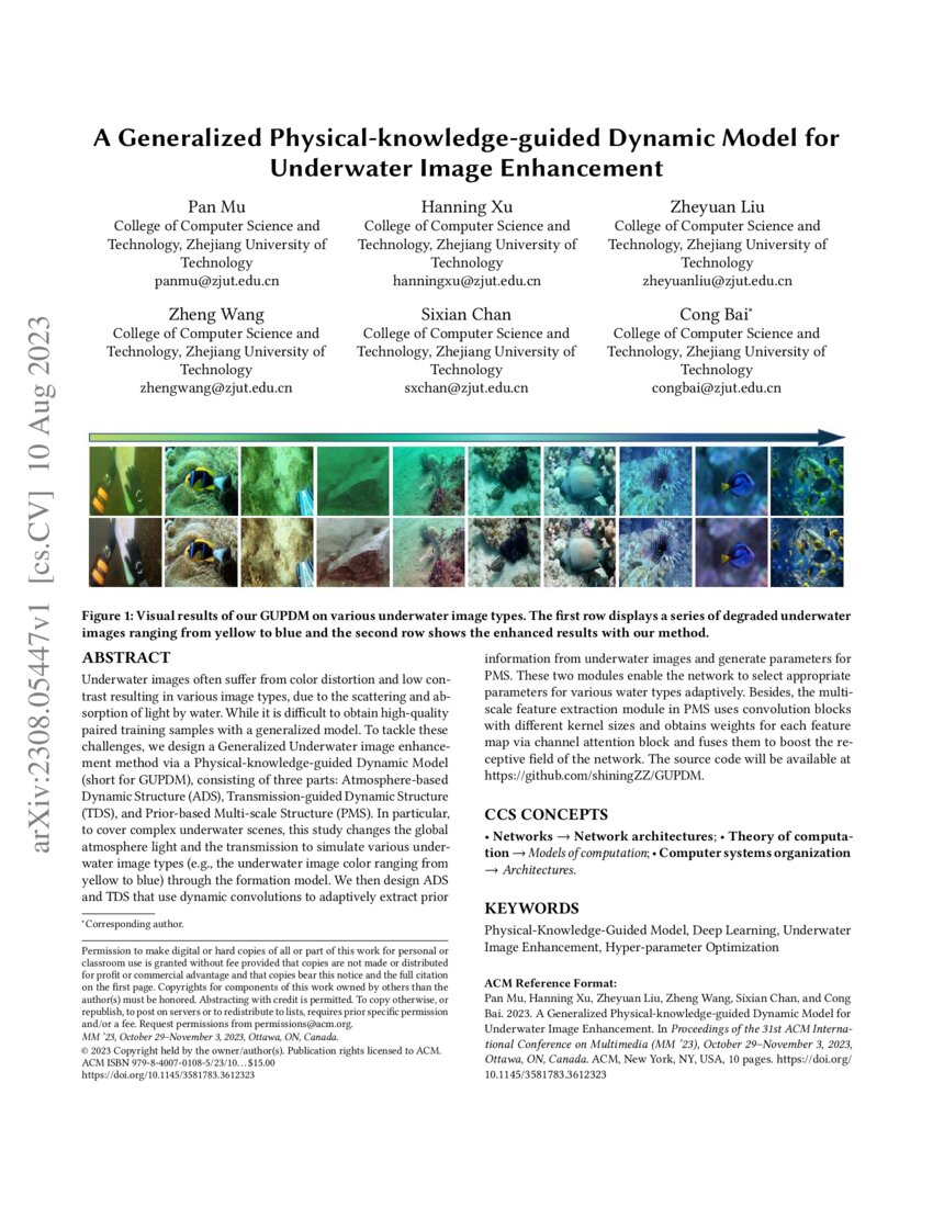 A Generalized Physical-knowledge-guided Dynamic Model for Underwater Image Enhancement | DeepAI