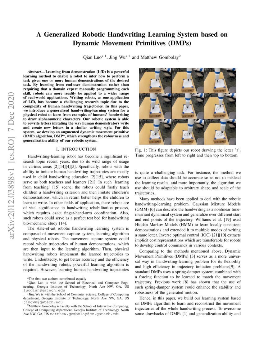 A Generalized Robotic Handwriting Learning System based on Dynamic Movement Primitives (DMPs ...