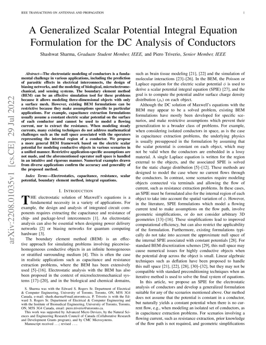 A Generalized Scalar Potential Integral Equation Formulation for the DC Analysis of Conductors ...