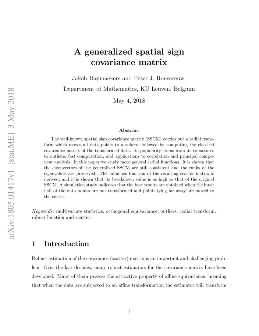A generalized spatial sign covariance matrix | DeepAI