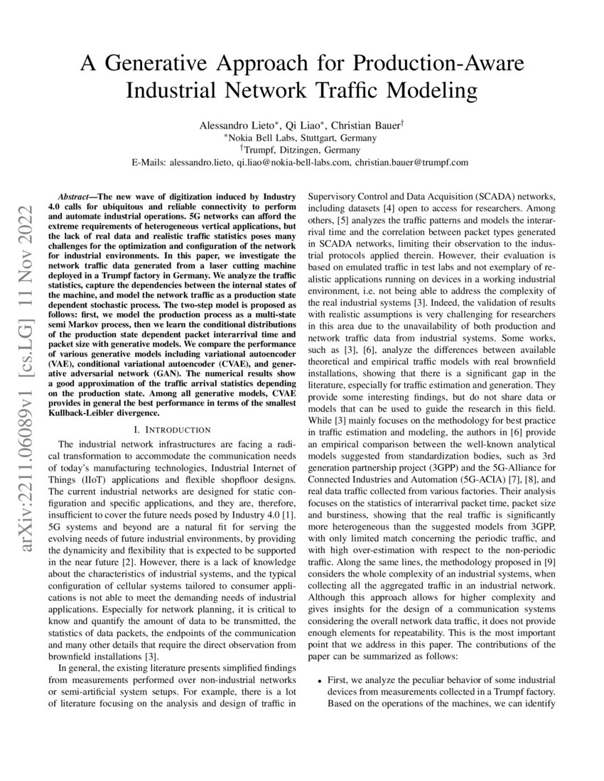 A Generative Approach For Production Aware Industrial Network Traffic Modeling Deepai