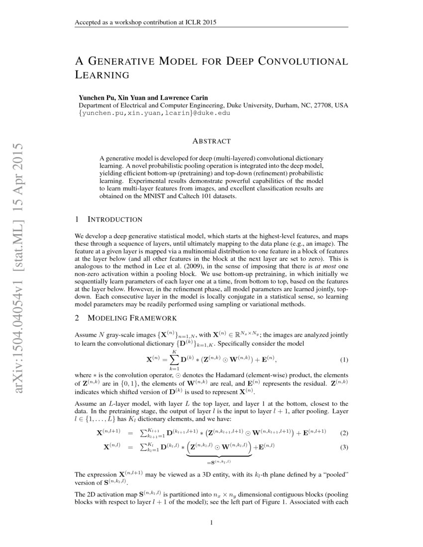 A Generative Model for Deep Convolutional Learning | DeepAI