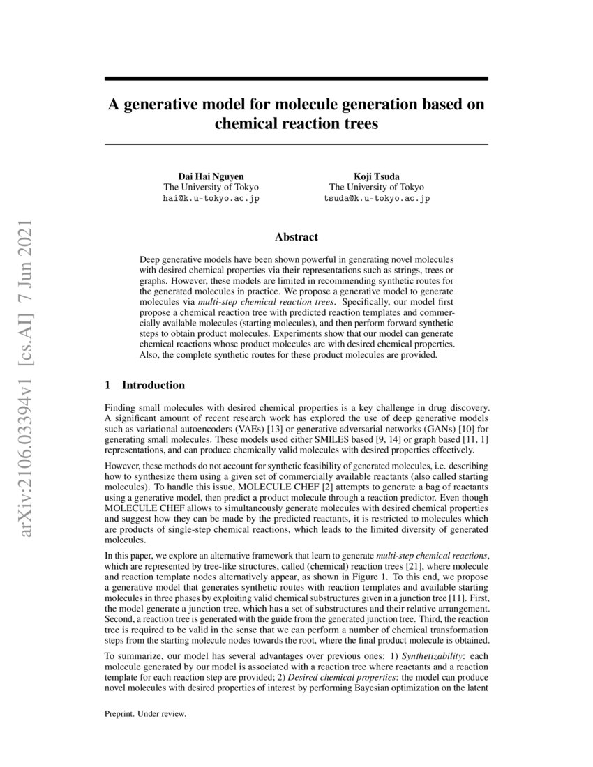 A Generative Model For Molecule Generation Based On Chemical Reaction
