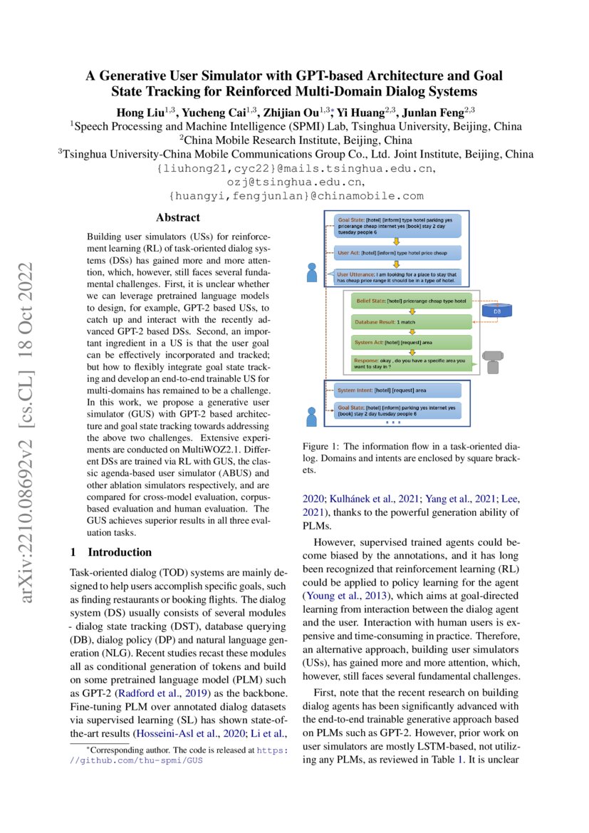 A Generative User Simulator With Gpt Based Architecture And Goal State Tracking For Reinforced 