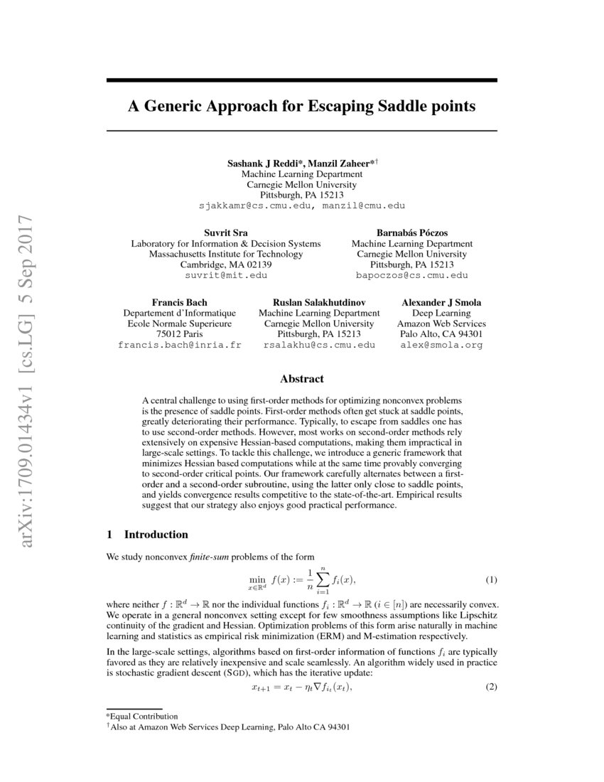 A Generic Approach for Escaping Saddle points | DeepAI A Generic Approach for Escaping Saddle points | DeepAI