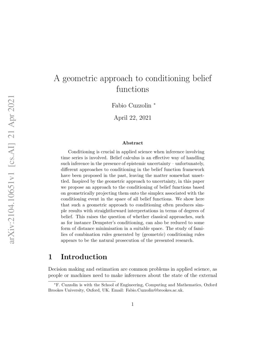 A Geometric Approach To Conditioning Belief Functions Deepai