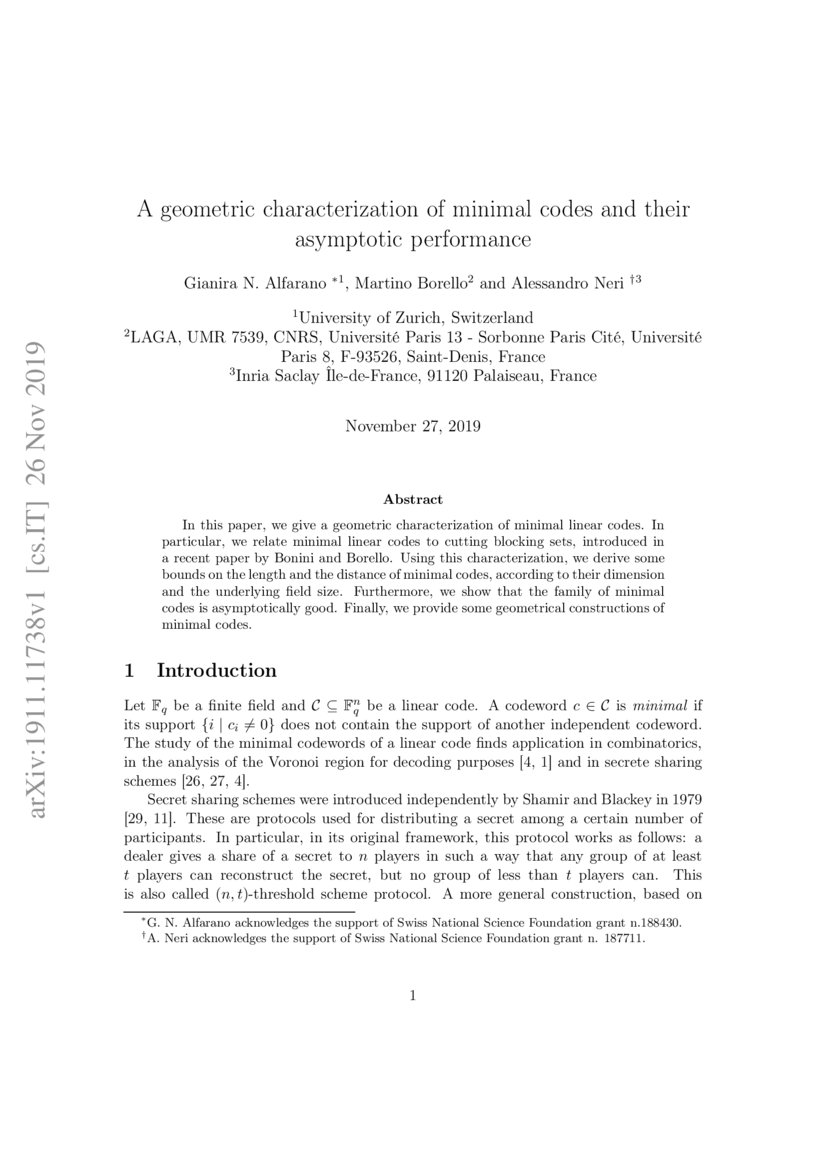 A Geometric Characterization Of Minimal Codes And Their Asymptotic