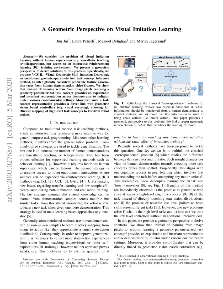 A Geometric Perspective on Visual Imitation Learning | DeepAI