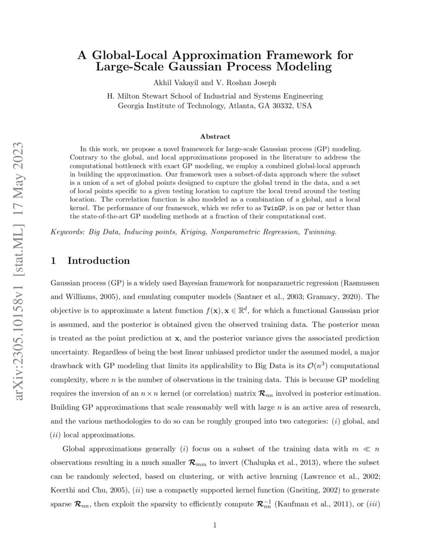 A Global Local Approximation Framework For Large Scale Gaussian Process Modeling Deepai