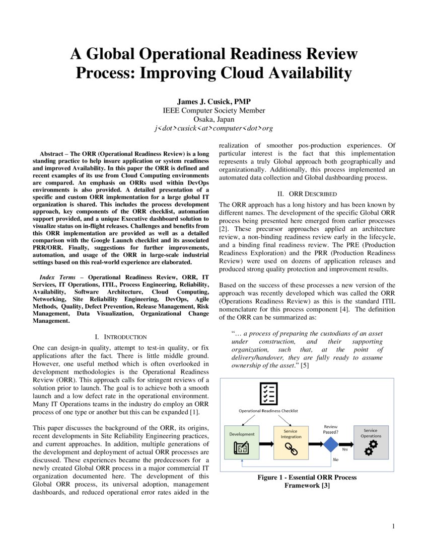 A Global Operational Readiness Review Process: Improving Cloud ...