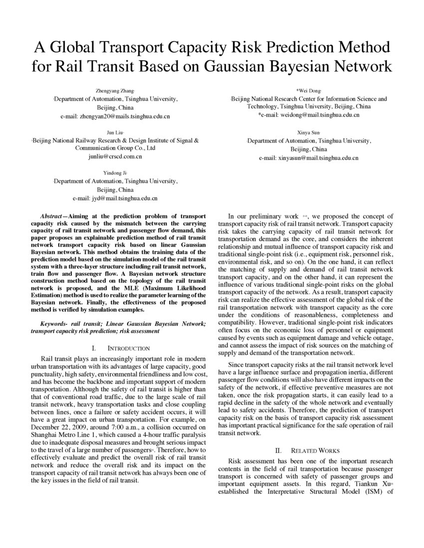 A Global Transport Capacity Risk Prediction Method for Rail Transit Based on Gaussian Bayesian ...