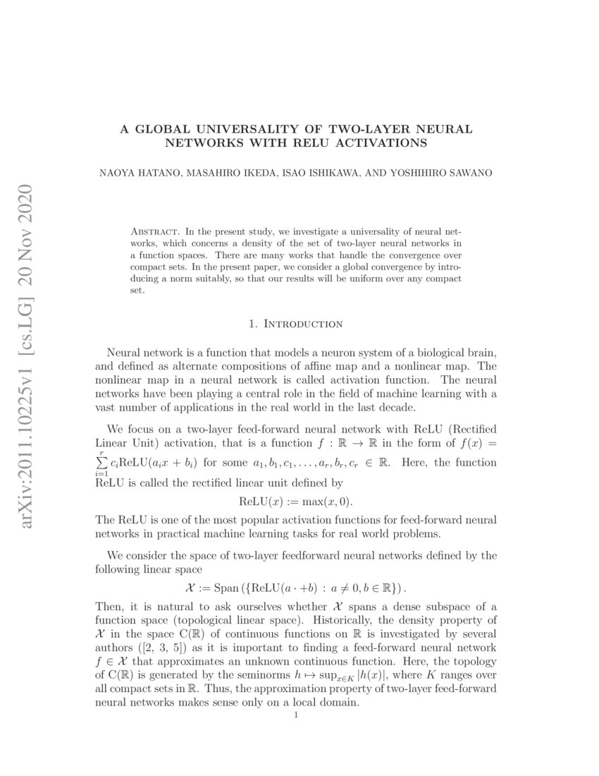 A Global Universality Of Two Layer Neural Networks With Relu