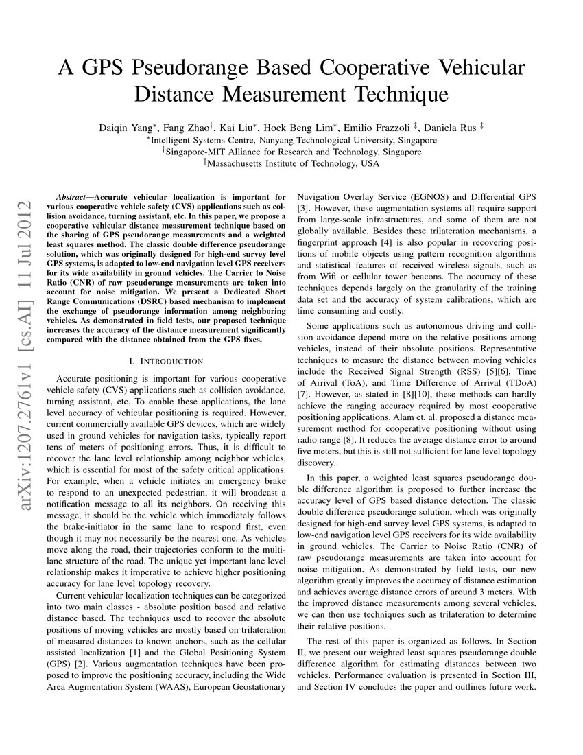 A GPS Pseudorange Based Cooperative Vehicular Distance Measurement ...