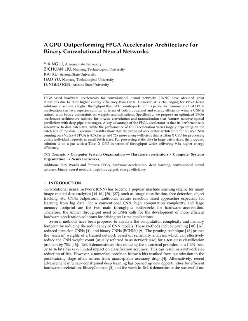 A Gpu Outperforming Fpga Accelerator Architecture For Binary Convolutional Neural Networks Deepai