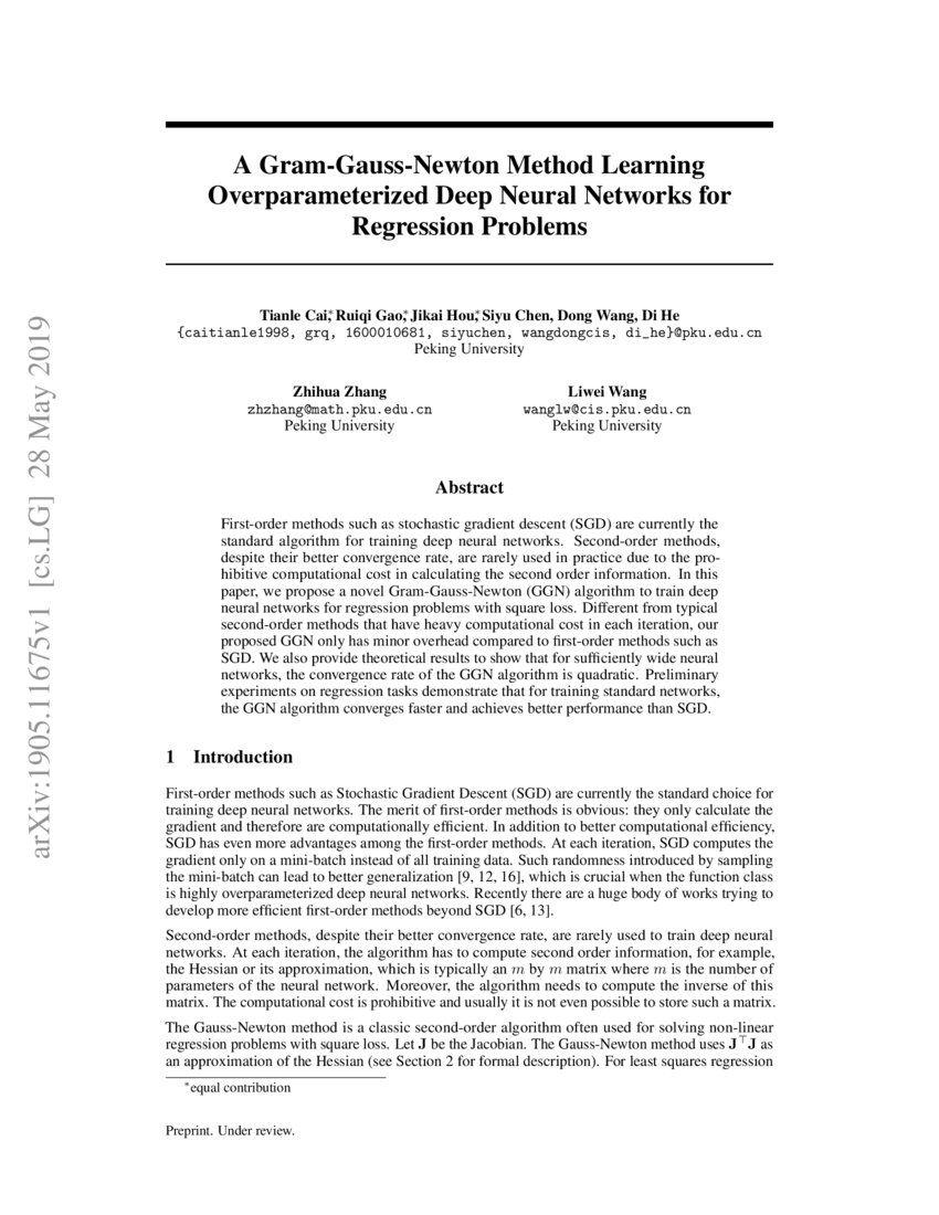 A Gram Gauss Newton Method Learning Overparameterized Deep Neural Networks For Regression