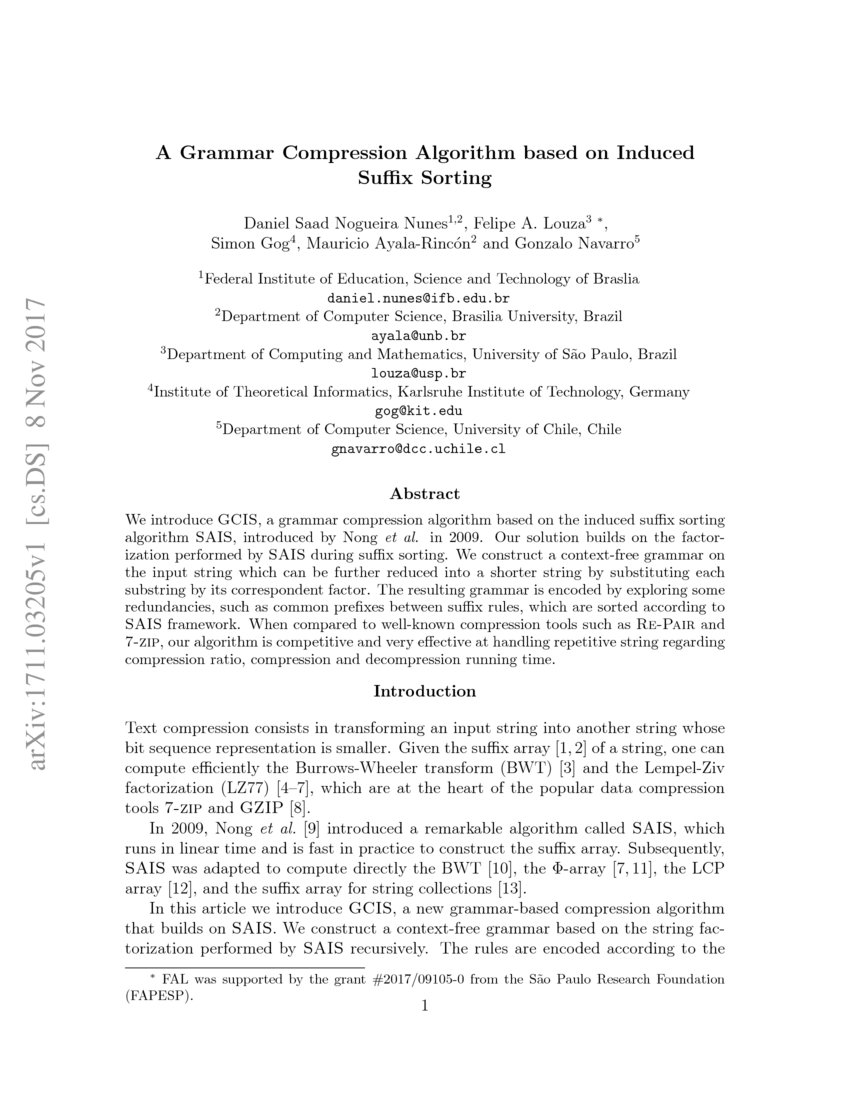 A Grammar Compression Algorithm based on Induced Suffix Sorting | DeepAI