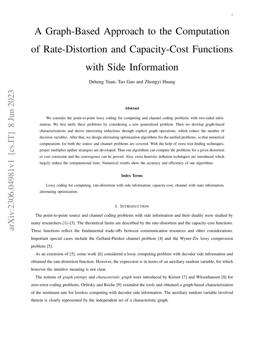A Graph Based Approach To The Computation Of Rate Distortion And Capacity Cost Functions With