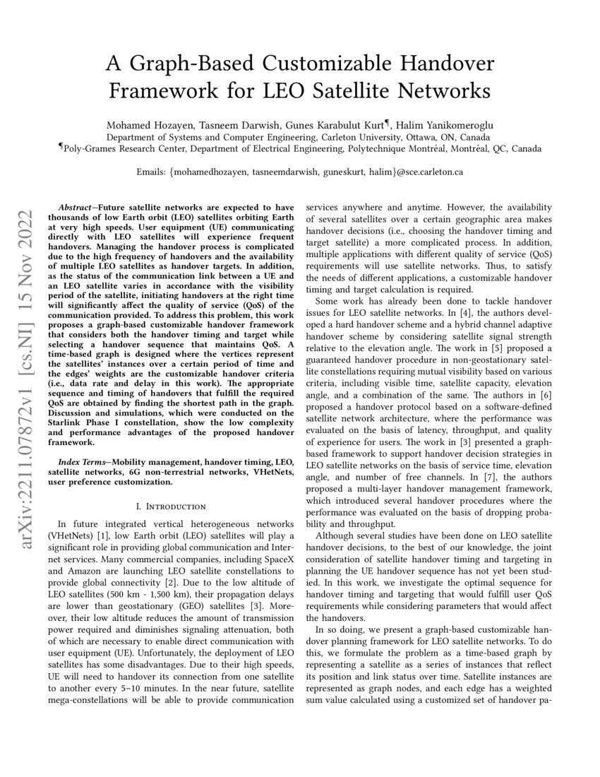 A Graph-Based Customizable Handover Framework for LEO Satellite Networks | DeepAI