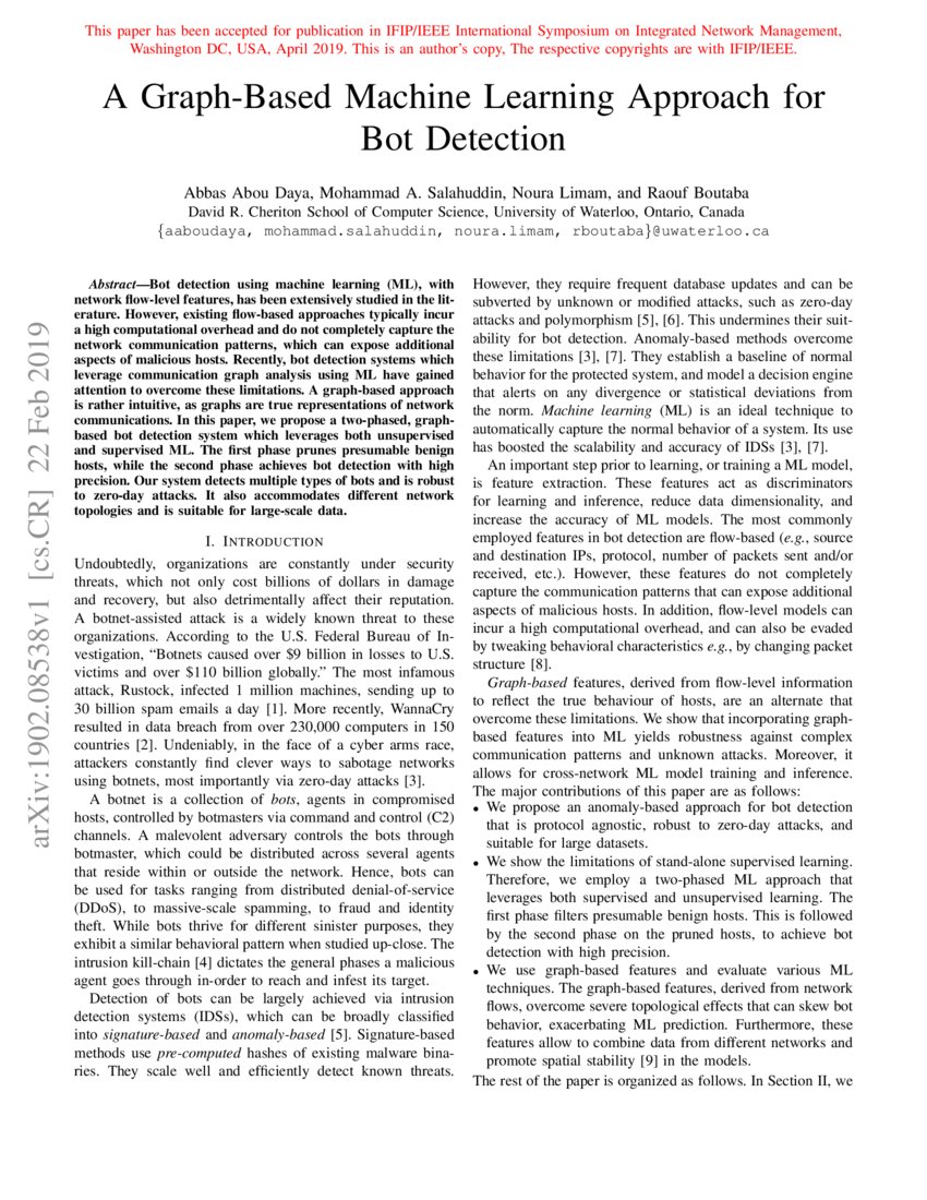 A Graph Based Machine Learning Approach For Bot Detection Deepai