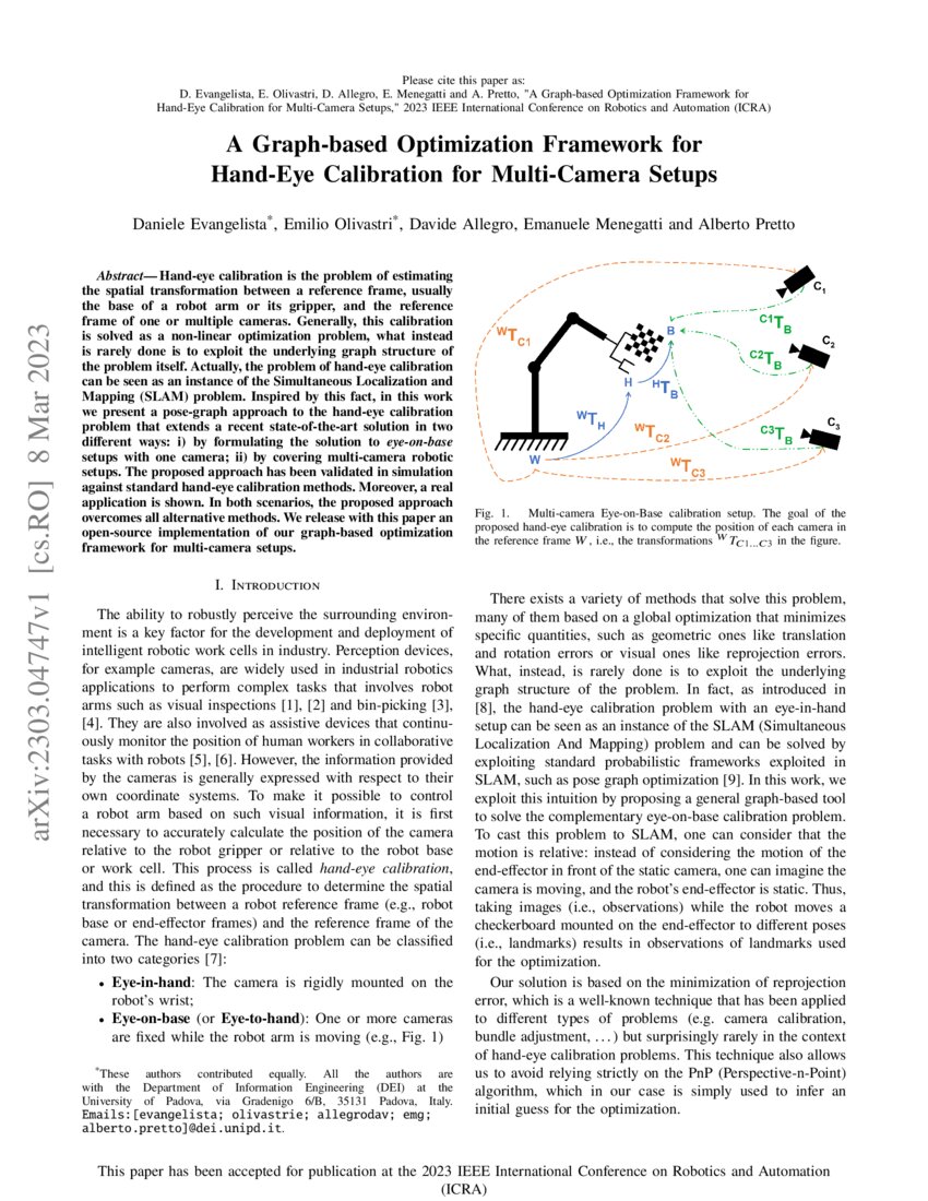 A Graph Based Optimization Framework For Hand Eye Calibration For Multi Camera Setups Deepai 