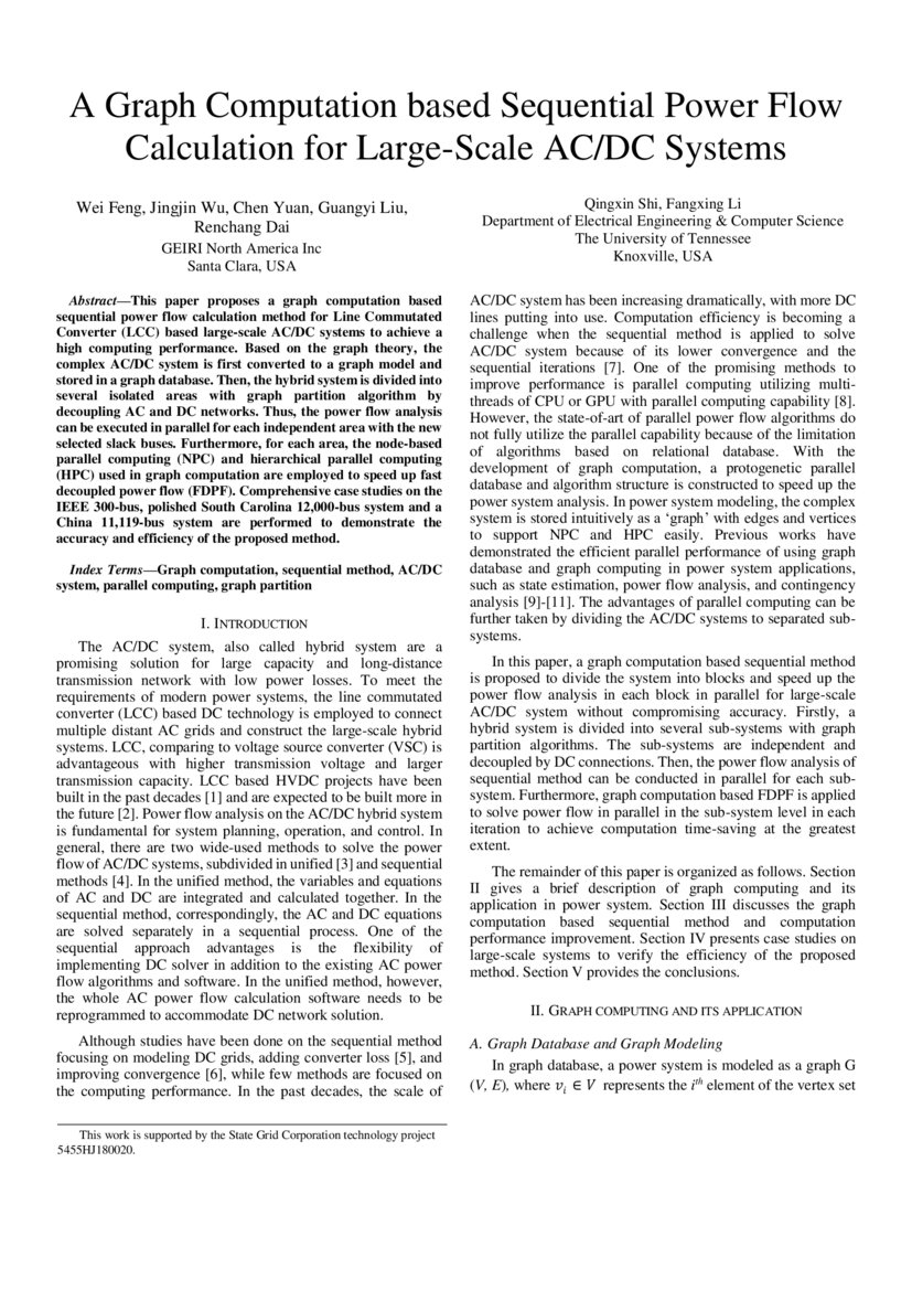 A Graph Computation based Sequential Power Flow Calculation for Large ... A Graph Computation based Sequential Power Flow Calculation for Large ...