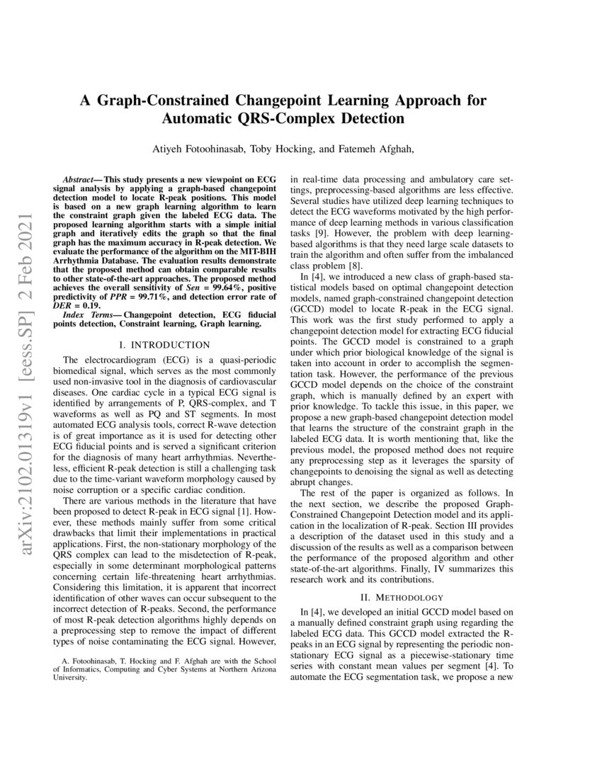 A Graph-Constrained Changepoint Learning Approach for Automatic QRS-Complex Detection | DeepAI
