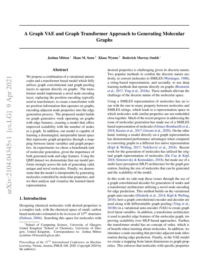 A Graph VAE and Graph Transformer Approach to Generating Molecular ...