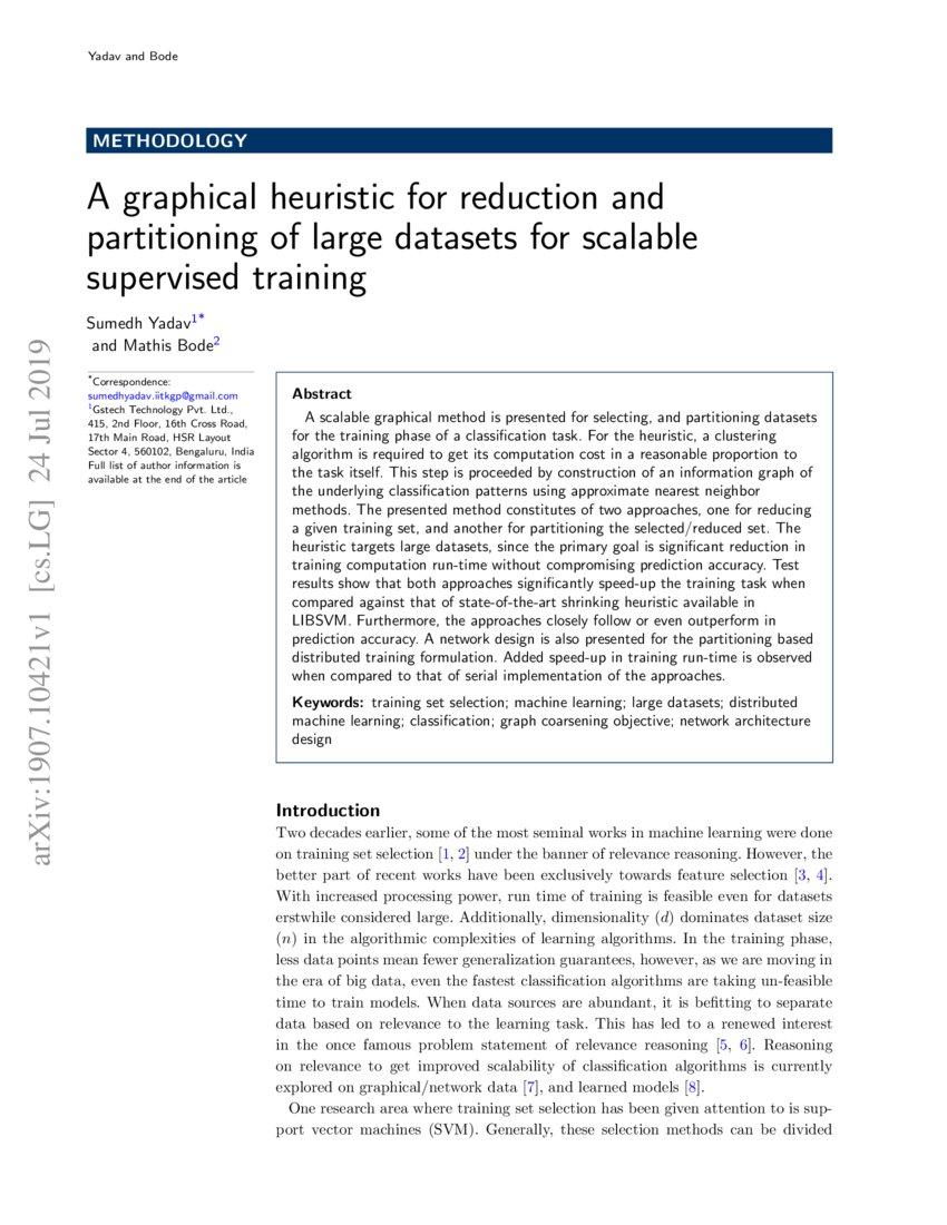 A Graphical Heuristic For Reduction And Partitioning Of Large Datasets For Scalable Supervised