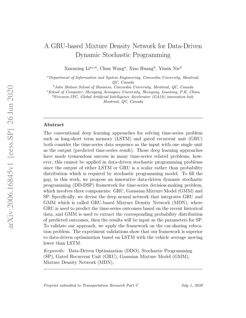 A GRU-based Mixture Density Network for Data-Driven Dynamic Stochastic Programming | DeepAI
