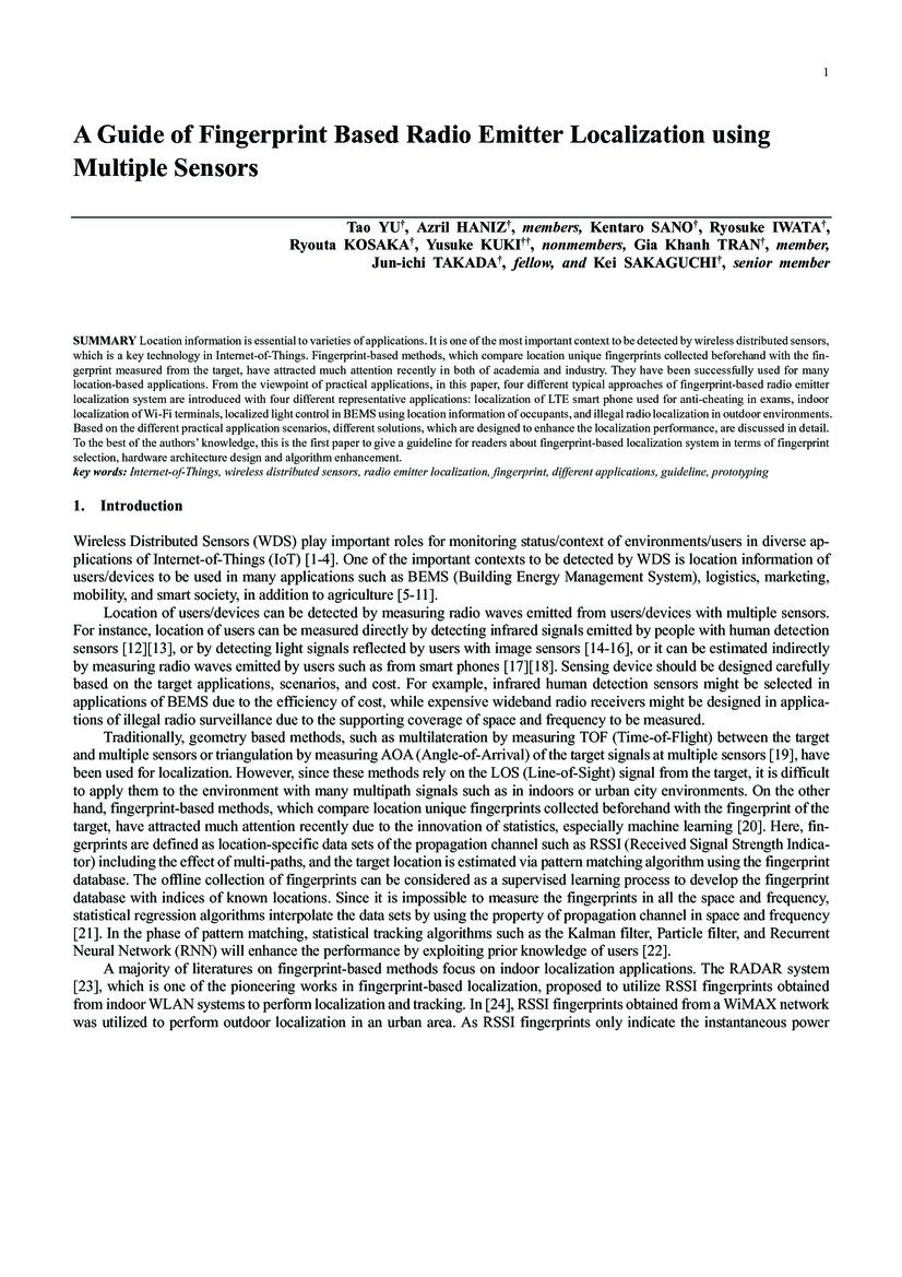 A Guide of Fingerprint Based Radio Emitter Localization using Multiple ... A Guide of Fingerprint Based Radio Emitter Localization using Multiple ...
