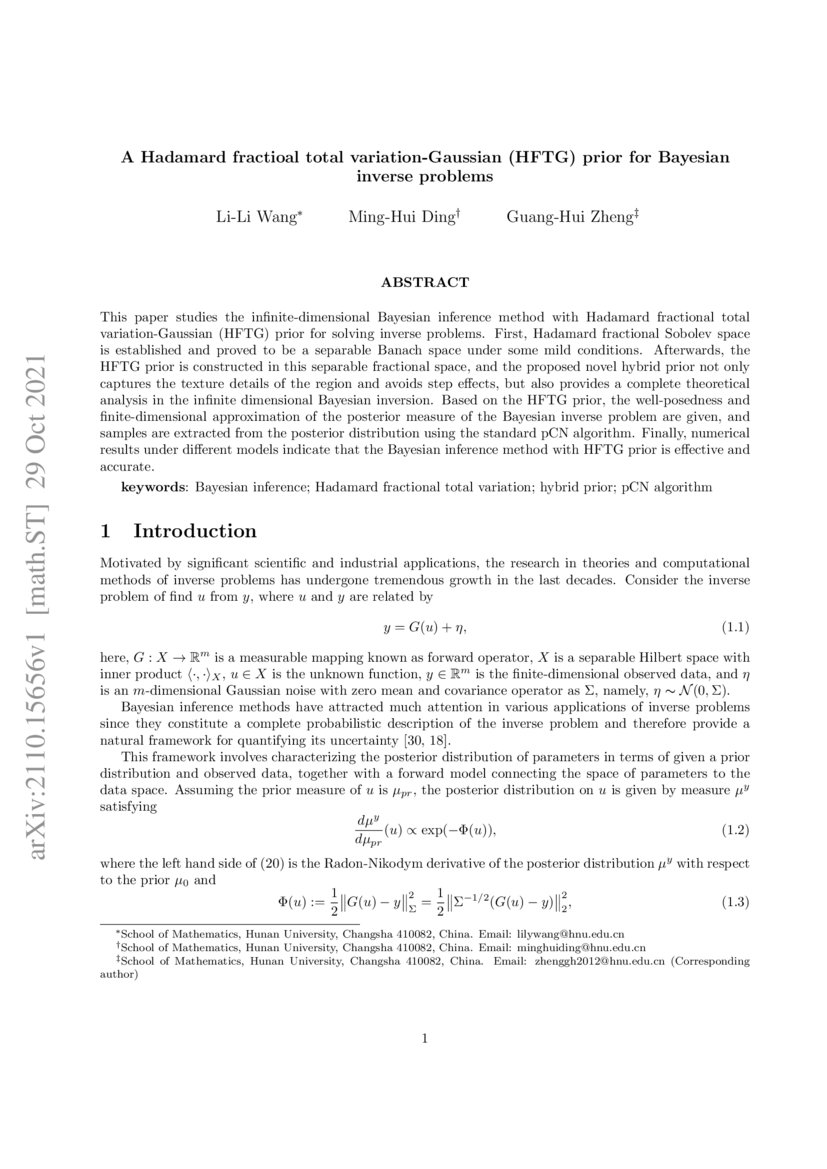 A Hadamard fractioal total variation-Gaussian (HFTG) prior for Bayesian ...