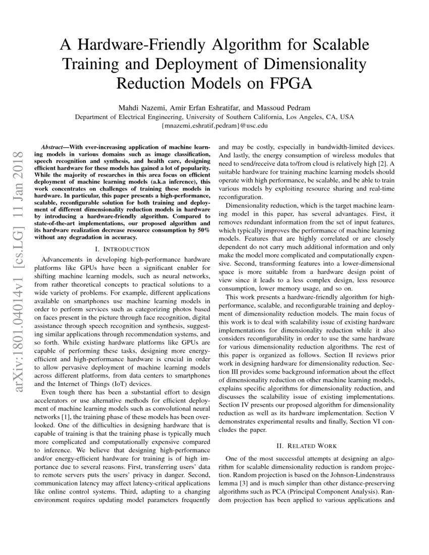 A Hardware Friendly Algorithm For Scalable Training And Deployment Of Dimensionality Reduction