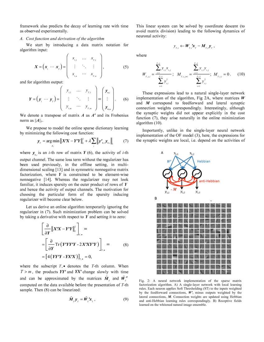 A Hebbian/Anti-Hebbian Network for Online Sparse Dictionary Learning Derived from Symmetric ...