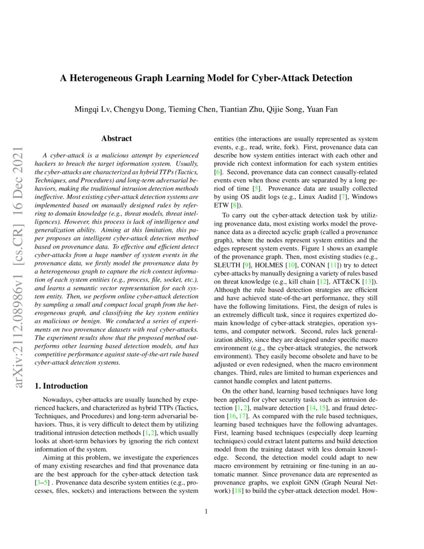 A Heterogeneous Graph Learning Model for Cyber-Attack Detection | DeepAI