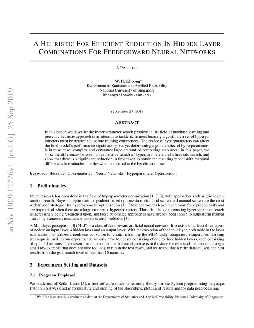 A Heuristic for Efficient Reduction in Hidden Layer Combinations For ...