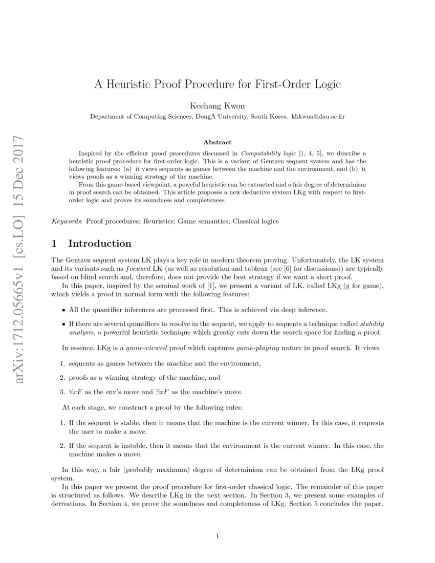 A Heuristic Proof Procedure for First-Order Logic | DeepAI