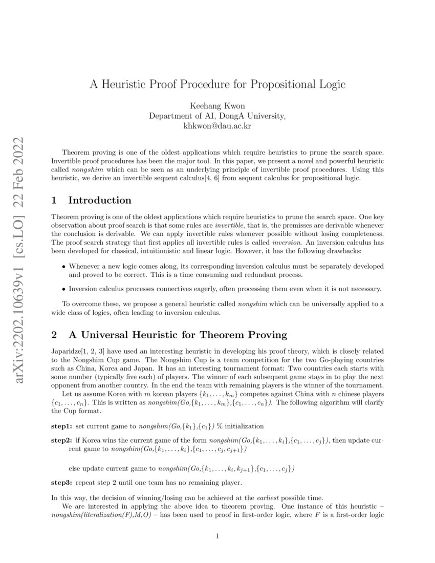 A Heuristic Proof Procedure for Propositional Logic | DeepAI