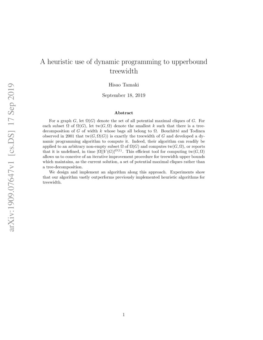 A heuristic use of dynamic programming to upperbound treewidth | DeepAI