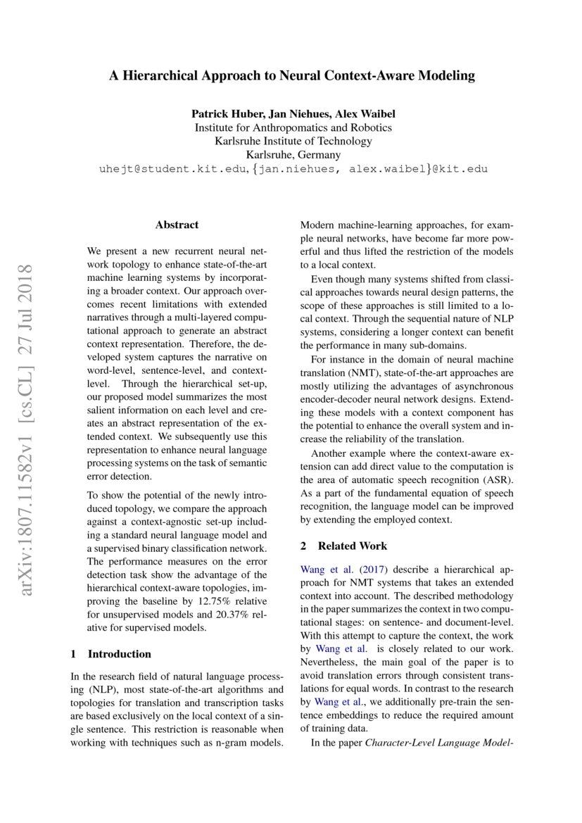 A Hierarchical Approach to Neural Context-Aware Modeling | DeepAI A Hierarchical Approach to Neural Context-Aware Modeling | DeepAI