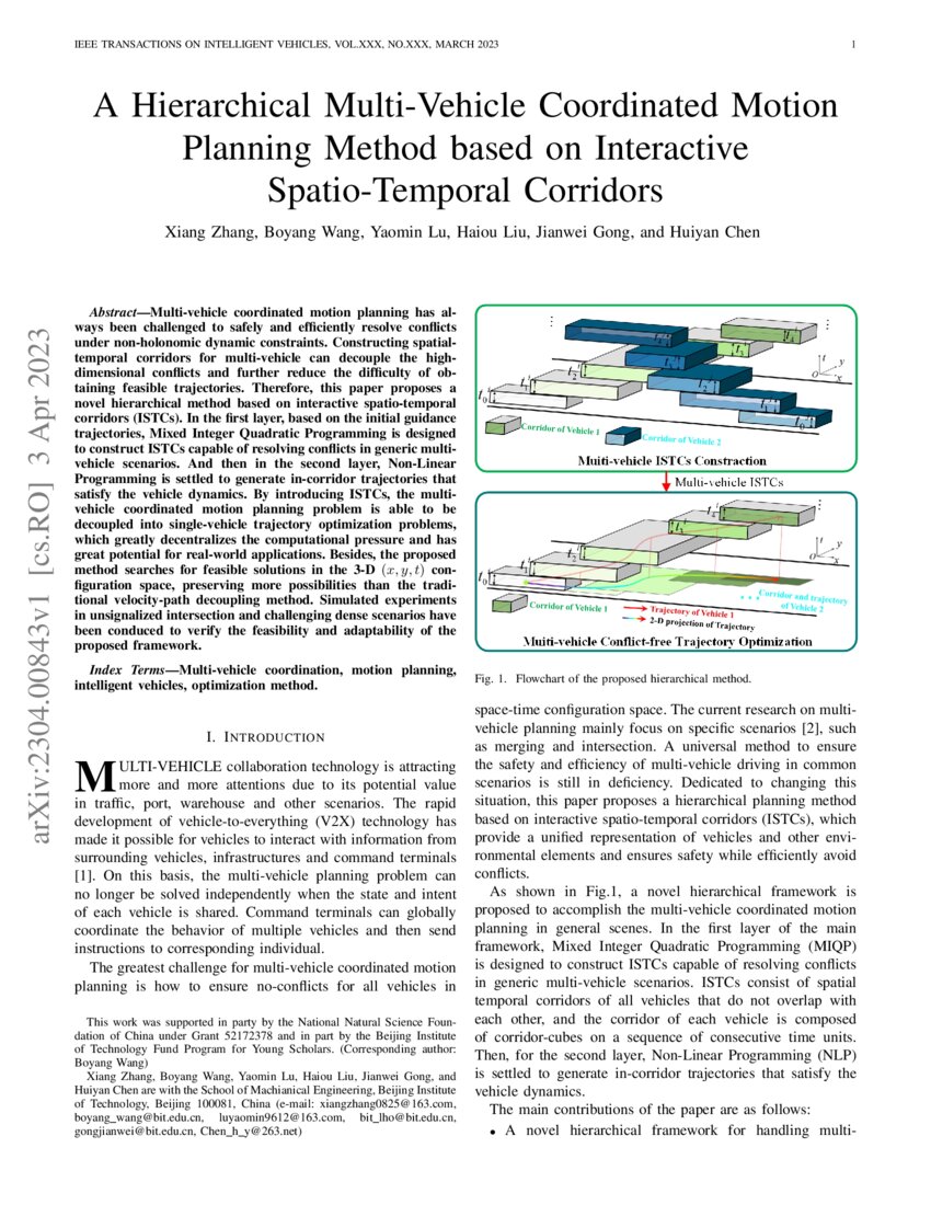 A Hierarchical Multi Vehicle Coordinated Motion Planning Method Based
