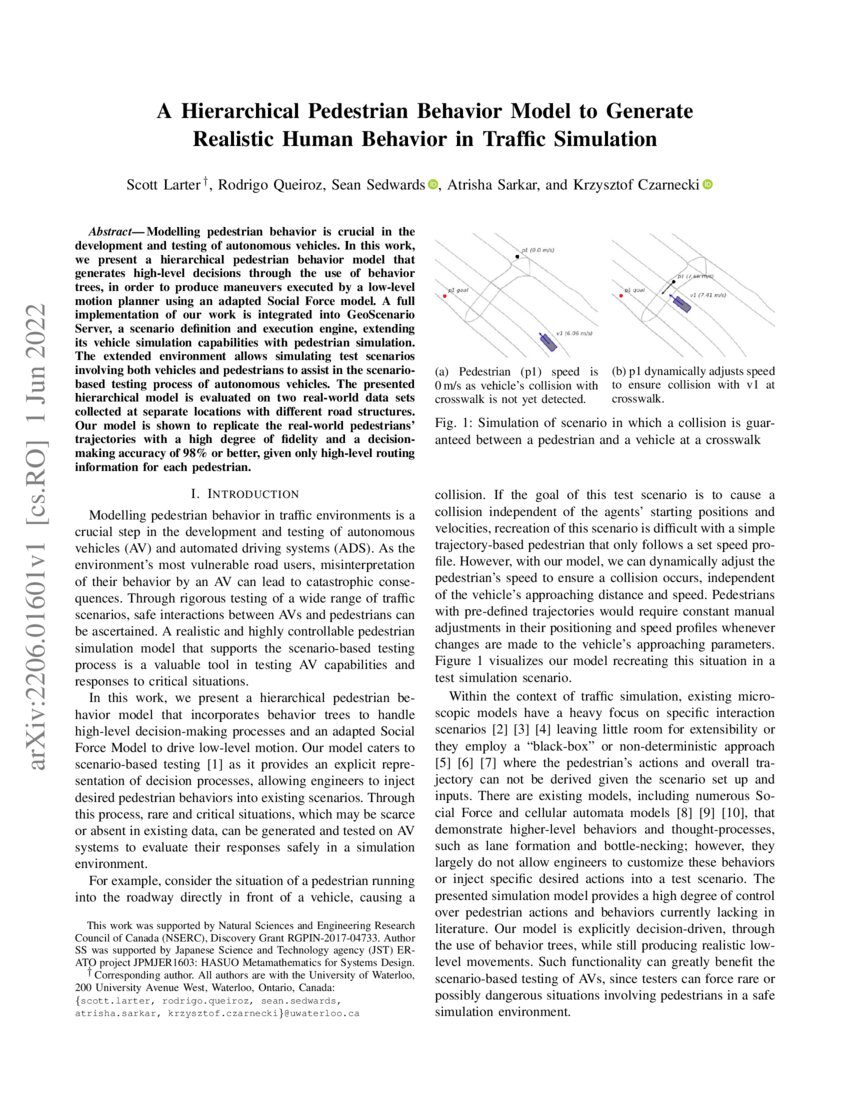 A Hierarchical Pedestrian Behavior Model to Generate Realistic Human ...